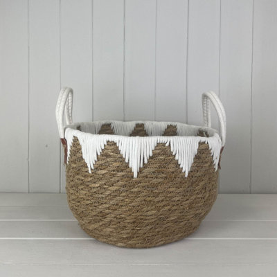 The Satchville Gift Company Small Round Storage Basket with White ...
