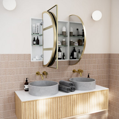 The Style Haus Satin Brass Oval Mirror Cabinet H760 x W1200mm