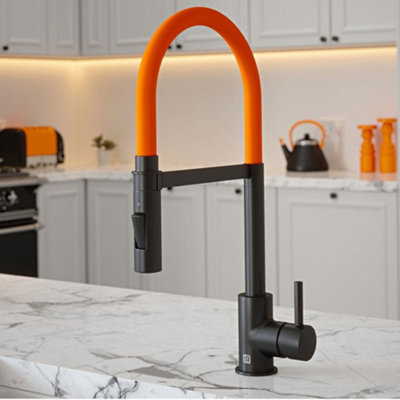 The Tap Factory Vibrance Tube Black and Orange Pull-Out Single-Lever ...