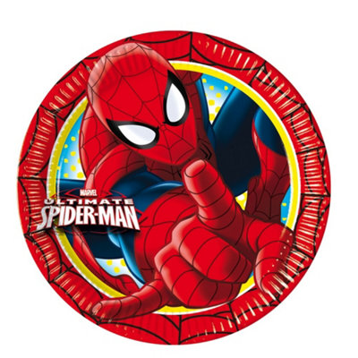The Ultimate Spider-Man Disposable Plates (Pack of 8) Red/Yellow/Blue ...