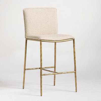 Theodorus Bar Stool Cream Boucle Counter 66cm Seat Height Gold Forged Frame