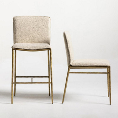 Theodorus Bar Stool Cream Boucle Counter 66cm Seat Height Gold Forged Frame