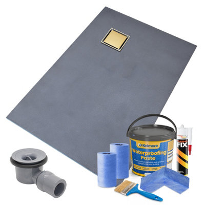 Thermopanel Corner Gold Square Drain Wet Room Shower Tray and Tanking ...