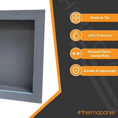 Thermopanel Tileable Shower Niche with Flange - 12 x 12 Inches (3 Shelves)