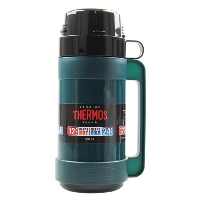 Thermos 500ml Green Mondial Glass Vacuum Insulated Hot Cold Travel ...