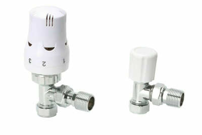 Thermostatic Angled Radiator Valve & Modern Lock Shield Valve - Classic ...