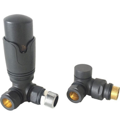 Thermostatic Anthracite Corner Radiator Valve (TRV), Bi-directional ...