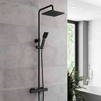 Thermostatic Mixer Shower Square Dual Head Riser Rail Handset Cool ...