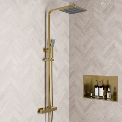 Thermostatic Mixer Shower Square Dual Head Riser Rail Handset Valve ...