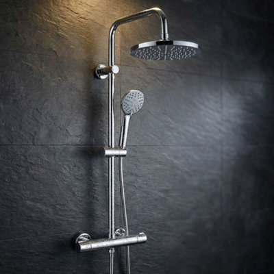Thermostatic Shower Mixer Bar Set Rainfall Head Chrome Round ESLA
