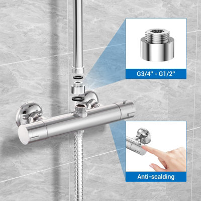 Thermostatic Shower Mixer Bar Two Outlet, Shower Mixer Taps Wall ...