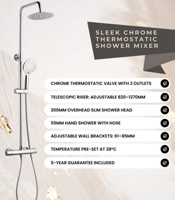Thermostatic Shower Mixer Set Valve Round, Telescopic Shower with ...