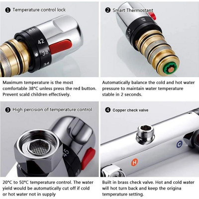 Thermostatic Shower Mixer Wall Mounted Valve 1/2" Outlet, Thermostatic ...