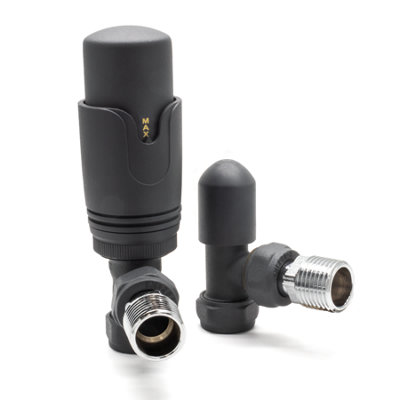 Thermostatic TRV Anthracite Angled Radiator Valves 1-2" x 15mm