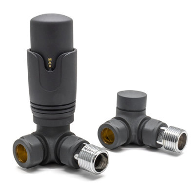 Thermostatic TRV Anthracite Corner Radiator Valves 1-2" x 15mm