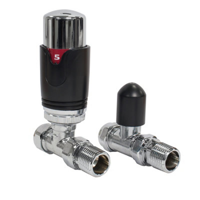 Thermostatic TRV Black-Chrome Straight Radiator Valves 1-2" x 15mm