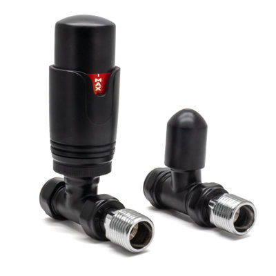 Thermostatic TRV Black Straight Radiator Valves 1-2" x 15mm