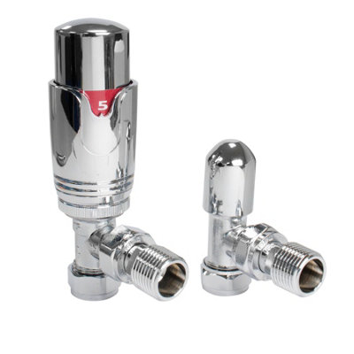 Thermostatic TRV Chrome Angled Radiator Valves 1-2" x 15mm