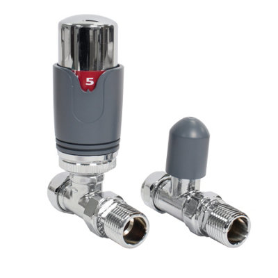 Thermostatic TRV Grey-Chrome Straight Radiator Valves 1-2" x 15mm