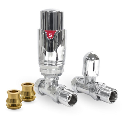 Thermostatic TRV Straight Chrome Radiator Valves 1-2" x 15mm with Brass ...