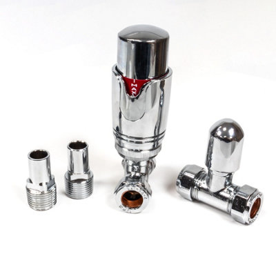 THERMOSTATIC TRV STRAIGHT CHROME RADIATOR VALVES 1-2" X 15MM WITH BRASS ...
