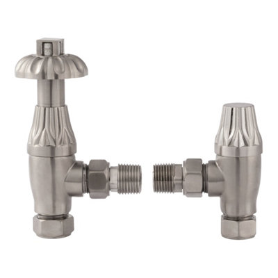 Thermostatic Westminster Radiator Valve 1/2" x 15mm Angled Satin Nickel
