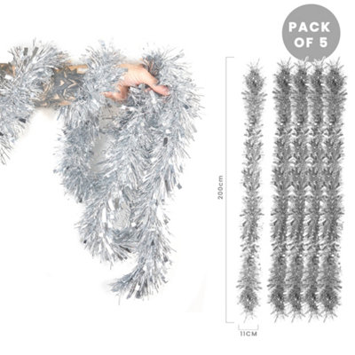 Thick Christmas Silver Tinsel - 2M - Pack of 5