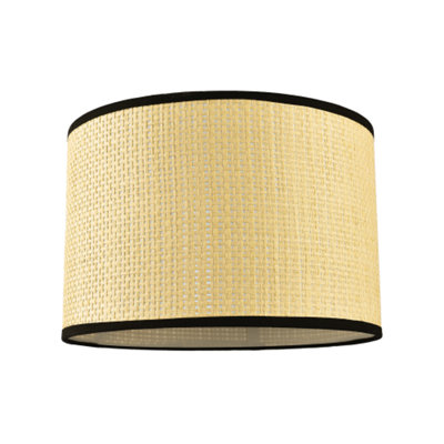 Thin Strapped Rattan Drum Lamp Shade with Black Cotton Fabric Trims