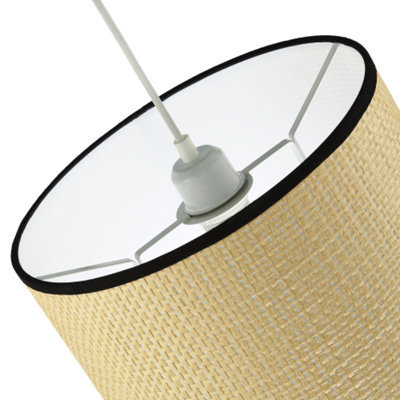 Thin Strapped Rattan Drum Lamp Shade with Black Cotton Fabric Trims