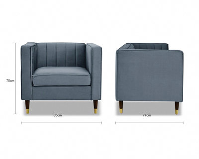 Thomas Velvet Fabric 1 Seater Sofa, Grey