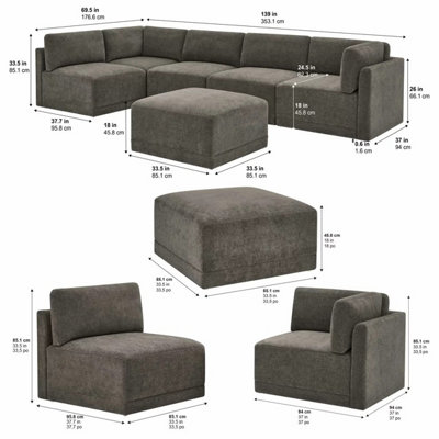 THOMASVILLE FALLON GREY 6 PIECE MODULAR FABRIC SOFA WITH STORAGE ...