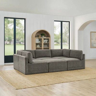 Thomasville Fallon Grey 6 Piece Modular Fabric Sofa with Storage ...