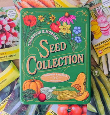 Thompson & Morgan Garden Gift - Metal Seed Storage Tin + 10 Packets of ...
