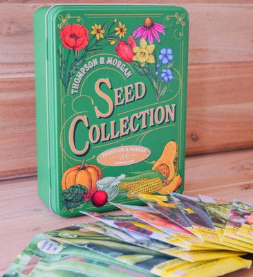 Thompson & Morgan Garden Gift - Metal Seed Storage Tin + 10 Packets of ...