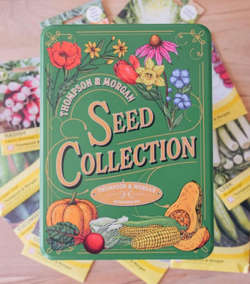 Thompson & Morgan Garden Gift - Metal Seed Storage Tin + 10 Packets of ...