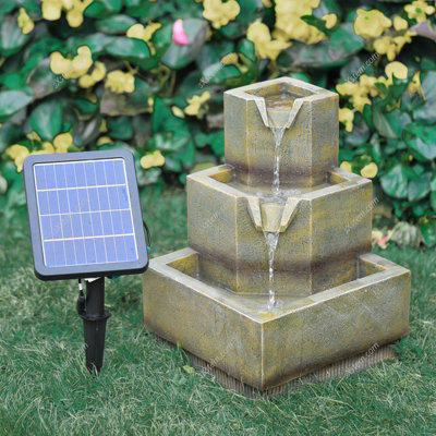Three-layer Solar Rockery Waterscape Garden Decoration with LED Lights