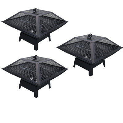 Three Outdoor Metal Garden Fire Pit Basket With BBQ Barbecue Grill ...