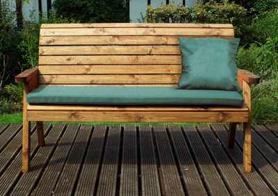 Three Seater Winchester Bench with Green Cushions - Fully Assembled ...