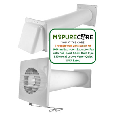 Through Wall Ventilation Kit - 100mm Bathroom Extractor Fan with Pull ...