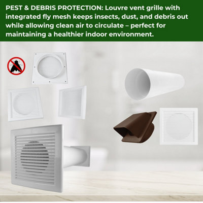 Through Wall Ventilation Kit - Louvre Vent with Fly Mesh, 50cm Rigid ...
