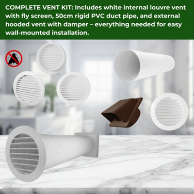 Through Wall Ventilation Kit - Round Louvre Vent with Fly Mesh, 50cm ...