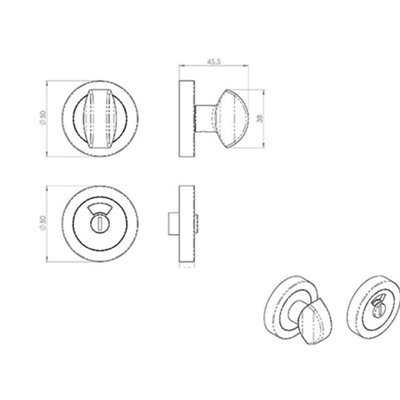 Thumbturn Lock And Release Handle With Indicator 50mm Dia Polished Chrome