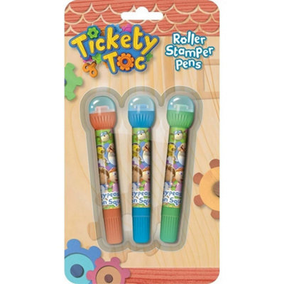 Tickety Toc Characters Roller Stamper Pen (Pack of 3) Green/Red (One Size)