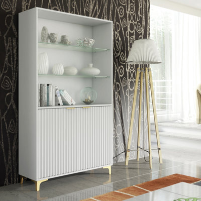 Tide Crest Display Cabinet 175cm - Modern Fluted Design in White