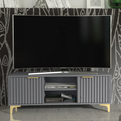 Tide Crest TV Unit 120cm Gold Dark Grey with Fluted Wave Doors ...