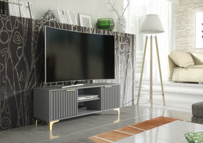 Tide Crest TV Unit 120cm Gold Dark Grey with Fluted Wave Doors ...