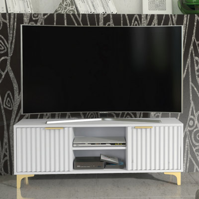 Tide Crest TV Unit 120cm Gold White with Fluted Wave Doors - Creative ...
