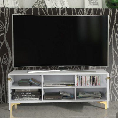 Tide Crest TV Unit 120cm Gold White with Fluted Wave Doors - Creative ...