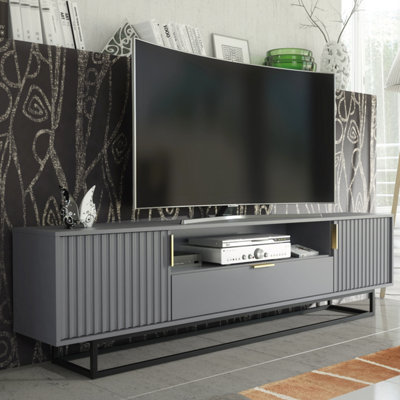 Tide Crest TV Unit 200cm Dark Grey with Fluted Wave Doors - Creative ...