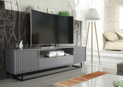Tide Crest TV Unit 200cm Dark Grey with Fluted Wave Doors - Creative ...